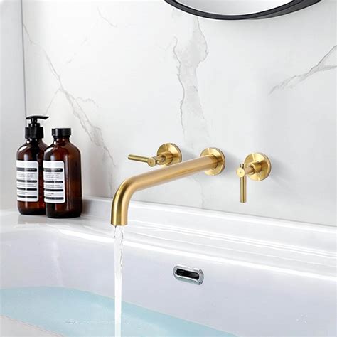 Aleasha Wall Mount Tub Filler Gold Two Handle Bathtub Wall Faucet