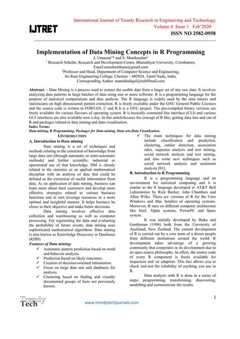 Implementation Of Data Mining Concepts In R Programming Pdf
