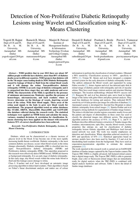 Pdf Detection Of Non Proliferative Diabetic Retinopathy Lesions Using Wavelet And