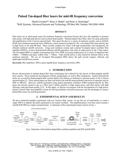 Pdf Pulsed Tm Doped Fiber Lasers For Mid Ir Frequency Conversion
