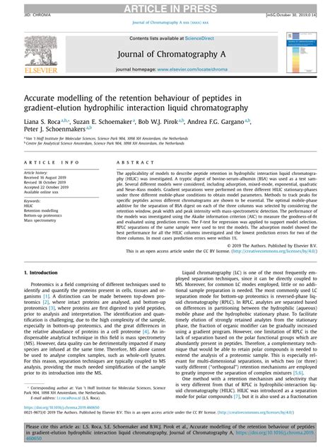 Pdf Accurate Modelling Of The Retention Behaviour Of Peptides In