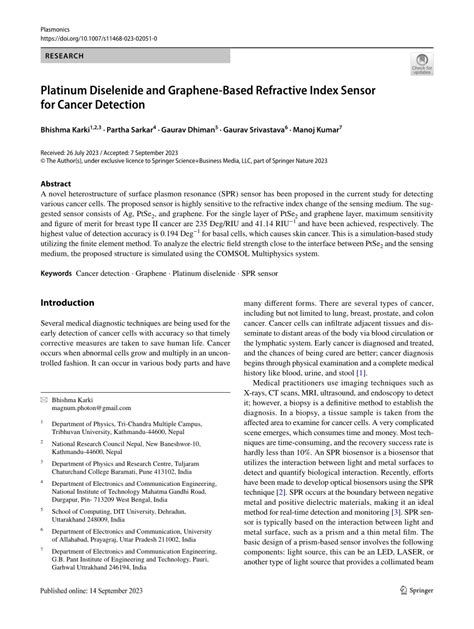 Pdf Platinum Diselenide And Graphene Based Refractive Index Sensor For Cancer Detection