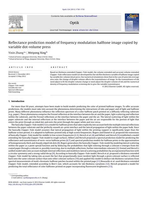 Pdf Reflectance Prediction Model Of Frequency Modulation Halftone