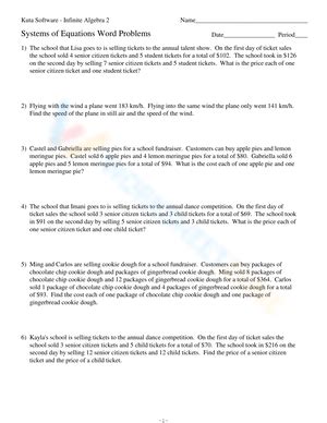 Systems Of Equations Word Problems Worksheets