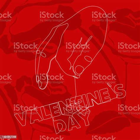 One Continuous Line Of Hand Holding A String With Valentines Day Word Thin Line Illustration