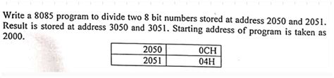 Solved Write A 8085 ﻿program To Divide Two 8 ﻿bit Numbers