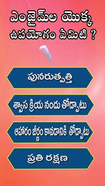 ఎంజైమ్‌ల యొక్క ఉపయోగం ఏమిటి Uses Of Enzymes In The Body Telugu Quiz Quiz Healthquiz Shorts