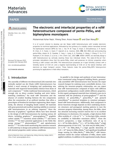 Pdf The Electronic And Interfacial Properties Of A Vdw Heterostructure Composed Of Penta Pdse