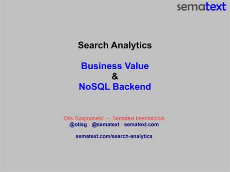 Search Analytics Business Value And Nosql Backend Pdf