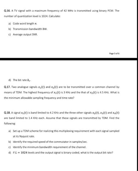 Solved Q16 A Tv Signal With A Maximum Frequency Of 42 Mhz Is