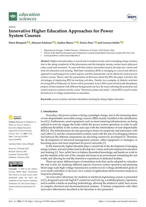 Pdf Innovative Higher Education Approaches For Power System Courses