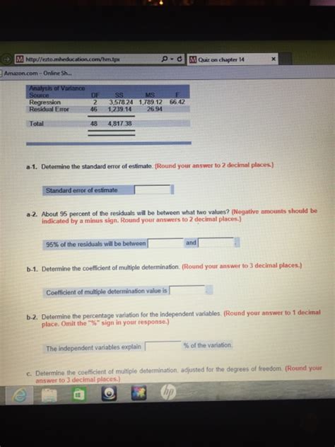 Solved Determine The Standard Error Of Estimate Round Your Chegg