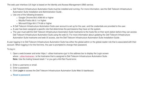 Log In To The Dell Telecom Infrastructure Automation Suite Web Ui Dell Telecom Infrastructure