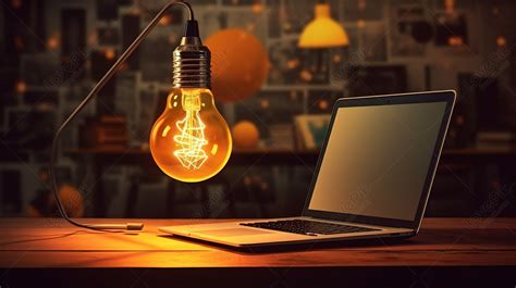 혁신적인 작업 공간 개념 트렌디한 배경에 노트북과 의자가 있는 미래형 전구 모양의 업무용 책상의 3d 렌더링 작업 3d 배경 혁신 개념 배경 오픈 오피스 배경 이미지