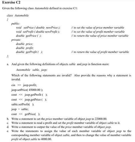 Solved Exercise C2 Given The Following Class Automobile Chegg Com
