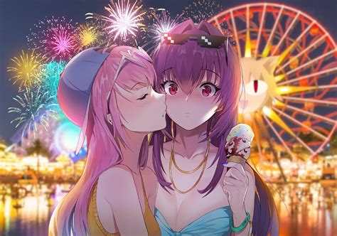 Kissing Long Hair Looking At Viewer Cleavage Anime Anime Girls