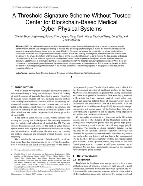 Pdf A Threshold Signature Scheme Without Trusted Center For Blockchain Based Medical Cyber