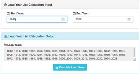 Leap Year List Calculator Find Leap Years In Any Range