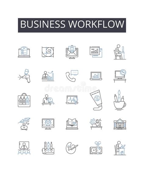 Business Workflow Line Icons Collection Work Process Task Route Job