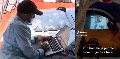 Homeless Man Defends The Big Screen Projector And Sound System Inside His Tent Yourtango