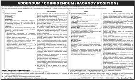 Corrigendum For Jobs At Public Sector Company 2024 Job Advertisement
