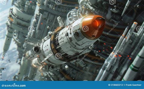 Detailed Digital Artwork Showing A Spacecraft Launching From A Hightech