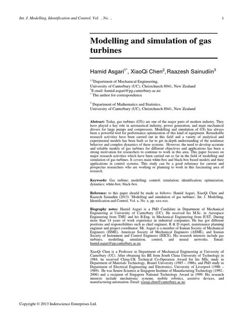 Modelling And Simulation Of Gas Turbines Hamid Asgari Xiaoqi Chen