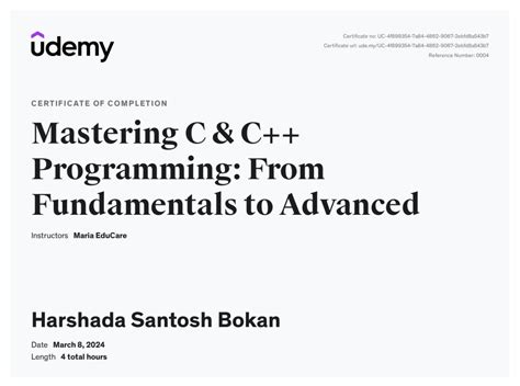 🚀i completed mastering c and c programming from udemy harshada bokan