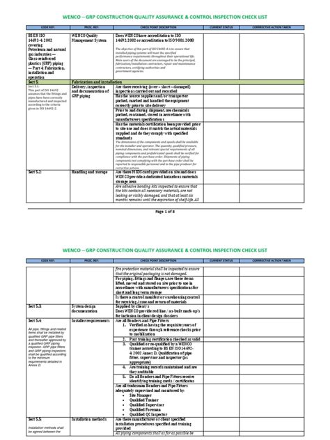 Qa Qc Check List Quality Assurance Fiberglass
