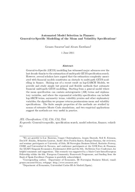 Pdf Automated Model Selection In Finance General To Specific