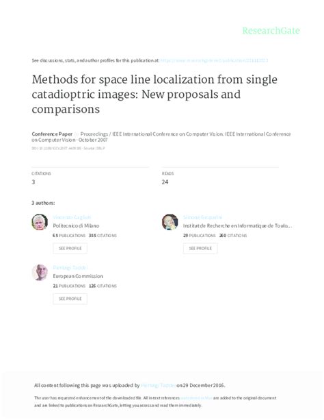 Pdf Methods For Space Line Localization From Single Catadioptric