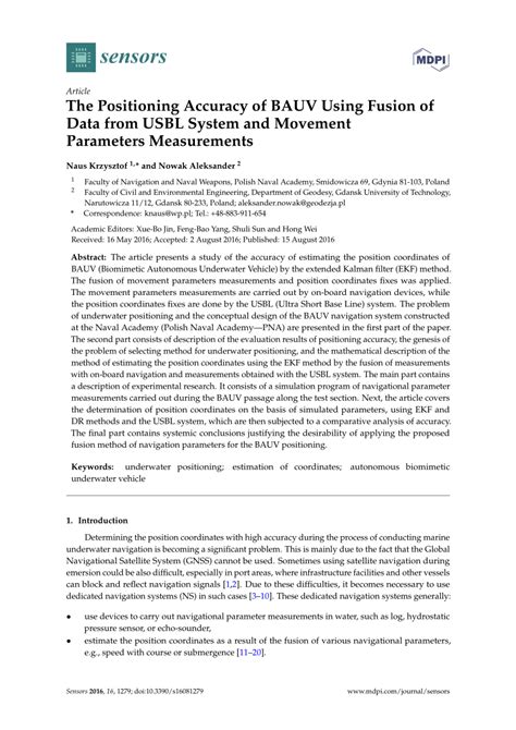 pdf the positioning accuracy of bauv using fusion of data from usbl