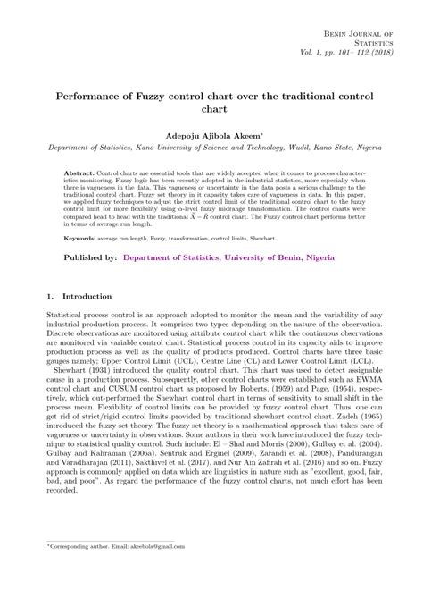 Pdf Performance Of Fuzzy Control Chart Over The Traditional Control Chart
