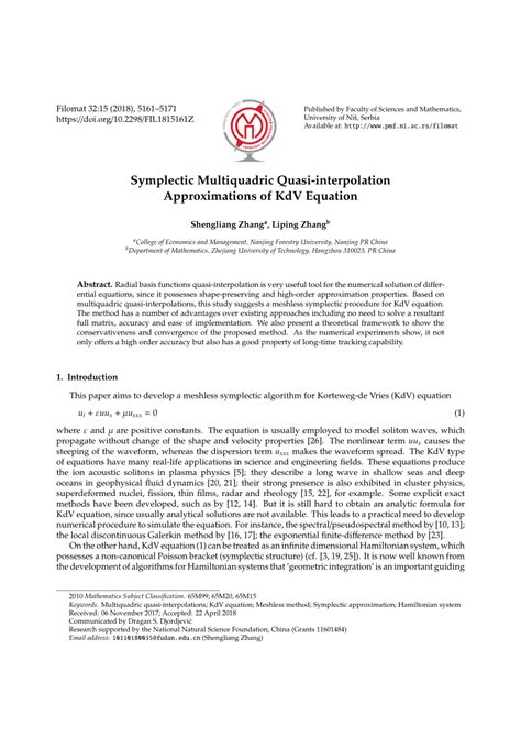 Pdf Symplectic Multiquadric Quasi Interpolation Approximations Of Kdv Equation