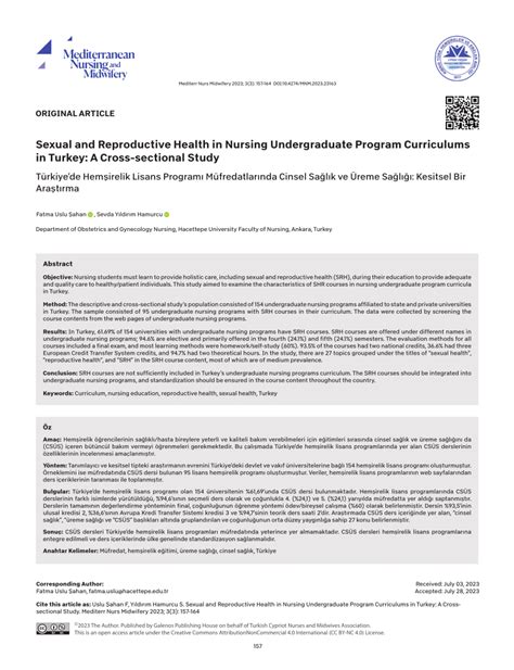 PDF Sexual And Reproductive Health In Nursing Undergraduate Program Curriculums In Turkey A
