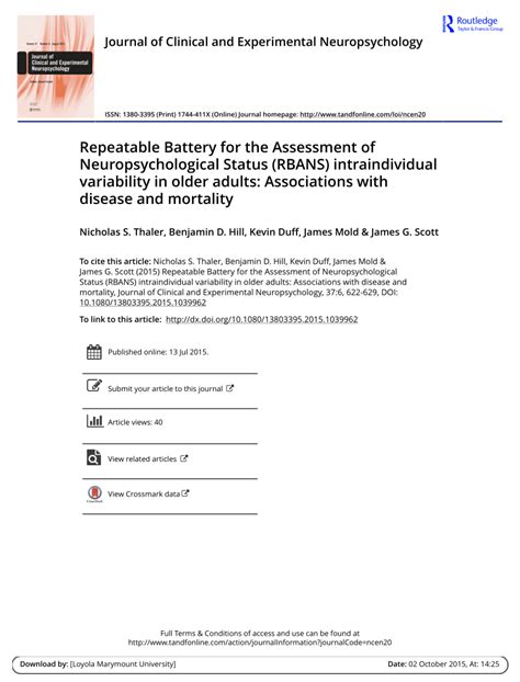 Pdf Repeatable Battery For The Assessment Of Neuropsychological Status Rbans Intraindividual