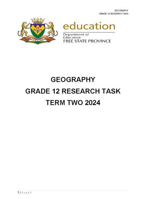 Geography Grade 12 Research Task 2024 Grade 12 Research Task