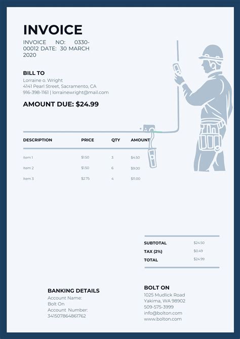 Electrical Wiring Invoice Electrician Invoice Template