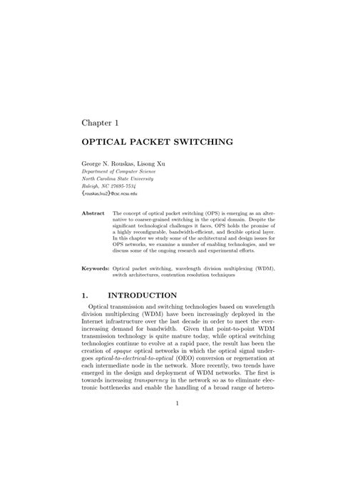 Pdf Optical Packet Switching