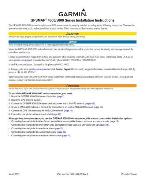 Garmin GPSMAP Installation Instructions
