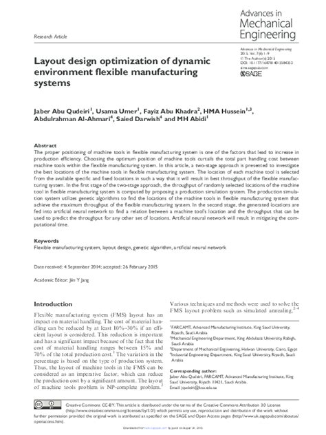 Pdf Layout Design Optimization Of Dynamic Environment Flexible Manufacturing Systems Jal