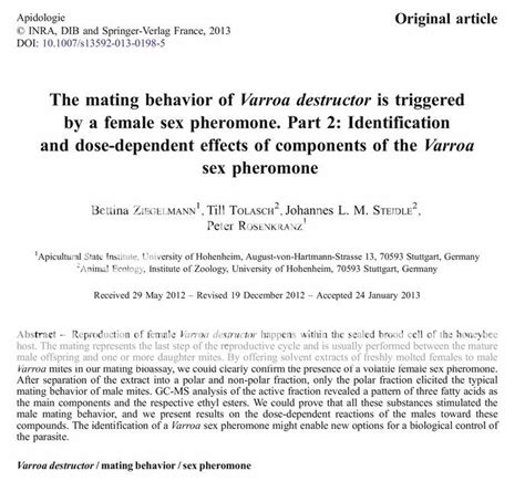 Bio Control Of Varroa By Saturating Female Sex Pheromone Beesource Beekeeping Forums