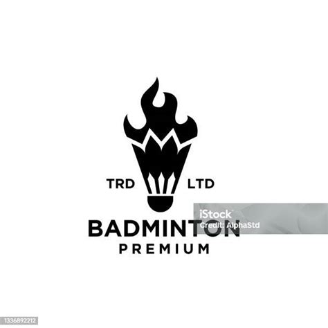 배드민턴 스포츠와 배드민턴 챔피언십 로고 고립 된 흰색 배경에 대한 화재 벡터 아이콘 디자인에 프리미엄 셔틀콕