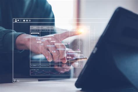 Data Analysis Concept Businessman Using Computer Tablet Working On Virtual Data Chart Stock