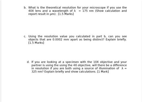 Solved Magnification And Resolving Power Table Chegg