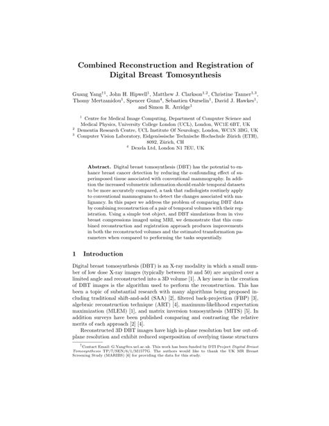 Pdf Combined Reconstruction And Registration Of Digital Breast Tomosynthesis