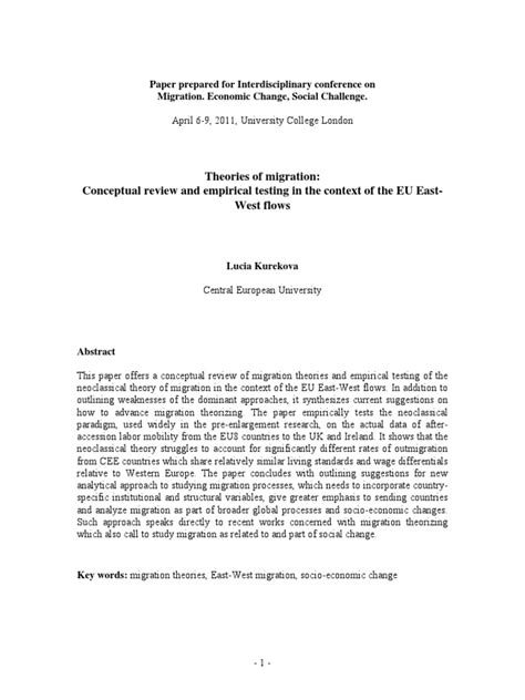 theories of migration conceptual review and empirical testing in the