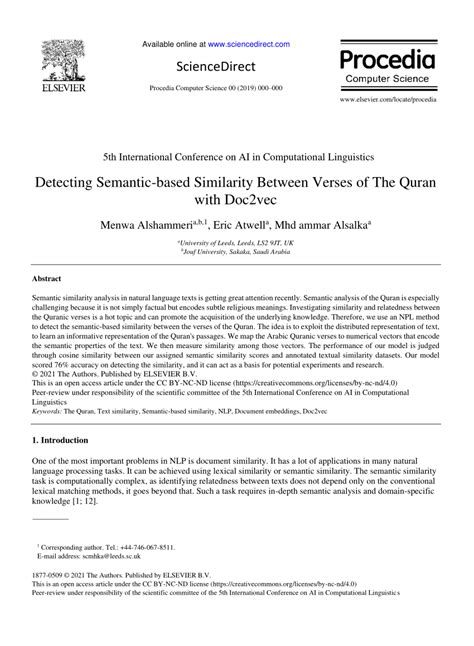 pdf detecting semantic based similarity between verses of the quran