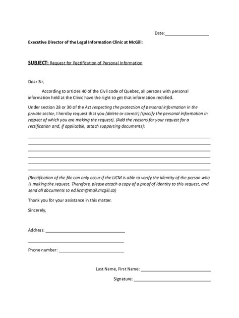 Fillable Online Rectification Request Form Personal Information Protection Docx Fax Email