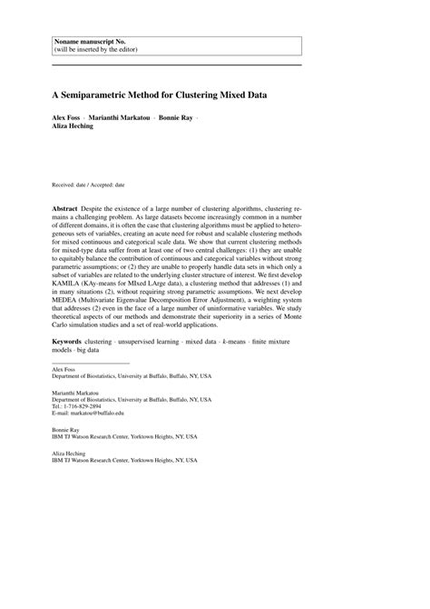 Pdf A Semiparametric Method For Clustering Mixed Data